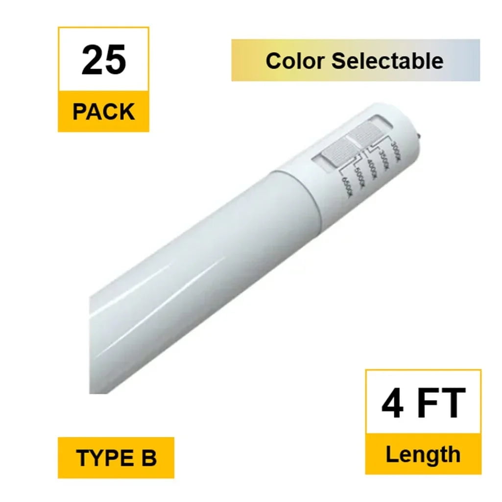 LED T8 Linear Tube 48in 14W 3000K - 6500K 5CCT Selectable Type B Bypass ...