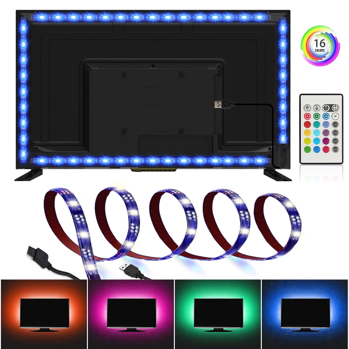 LED TV Backlight Strip, 2M/6.56Ft Total 60 LEDs RGB LED Strip Lights ...
