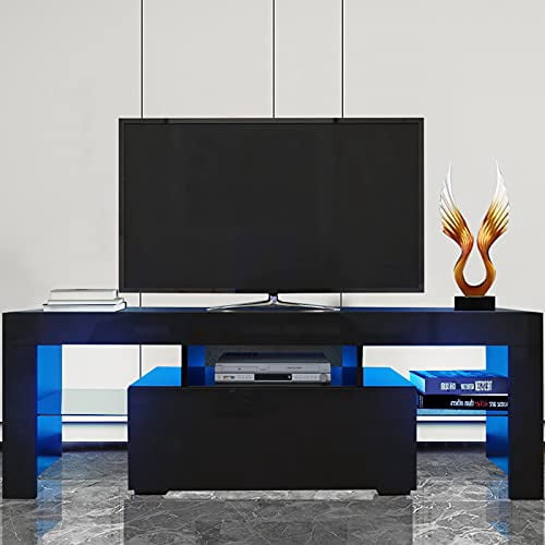 LED TV Stand with 16 Colors RGB LED Lights,Modern Media Storage Console ...