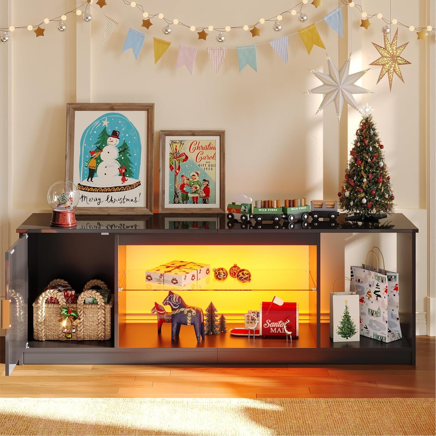 LED TV Stand for 55/60/65 Inch TV Gaming Entertainment Center with ...