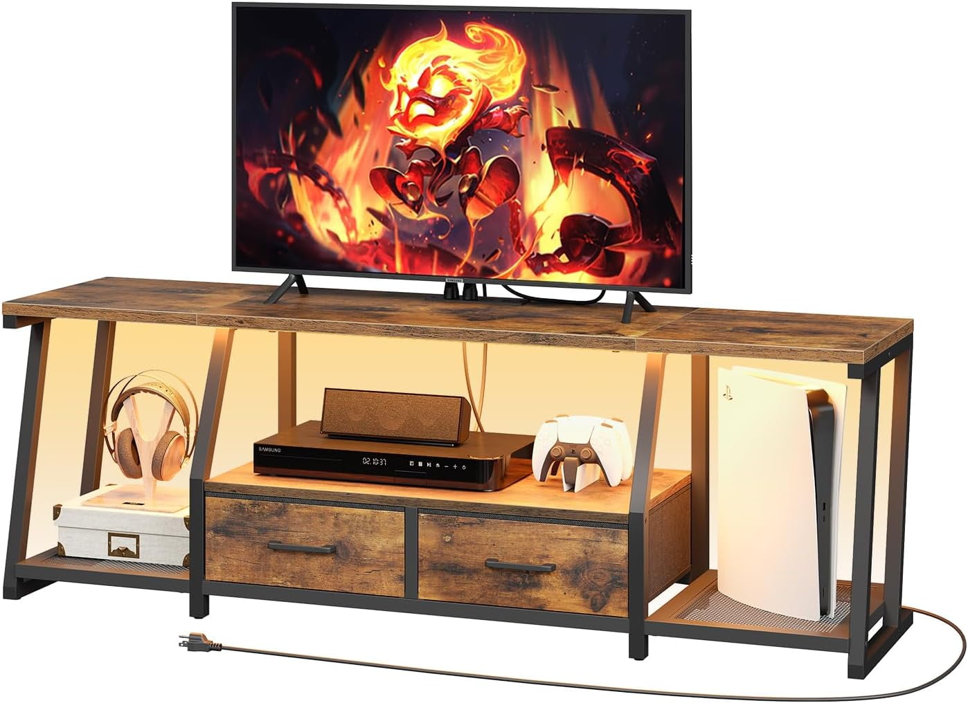 LED TV Stand for 55 65 Inch TV, Entertainment Center with Open Shelves ...