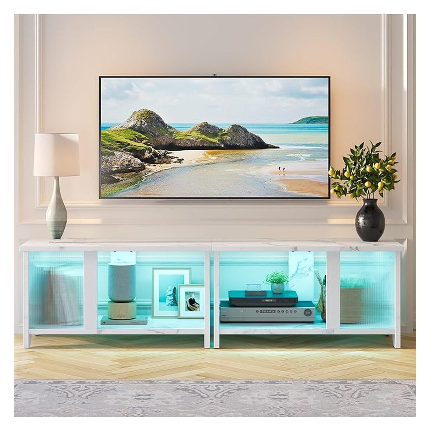 LED TV Stand 65 Inch, Expandable TV Console with Storage, Modern ...