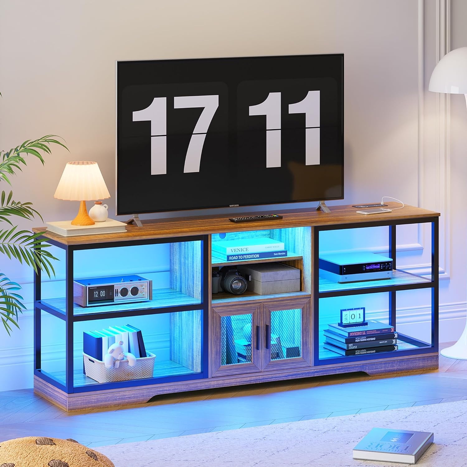 LED TV Stand for 65 Inch TV Industrial Entertainment Center with ...