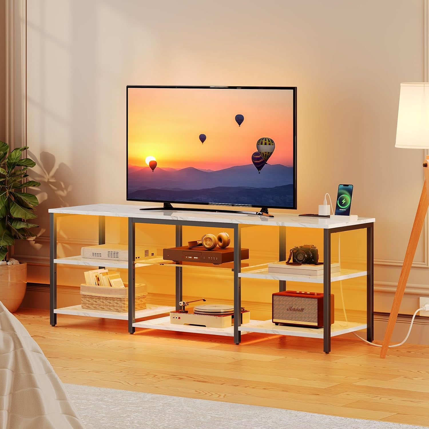 LED TV Stand for 65 Inch TVs with Charging Station, Gaming ...