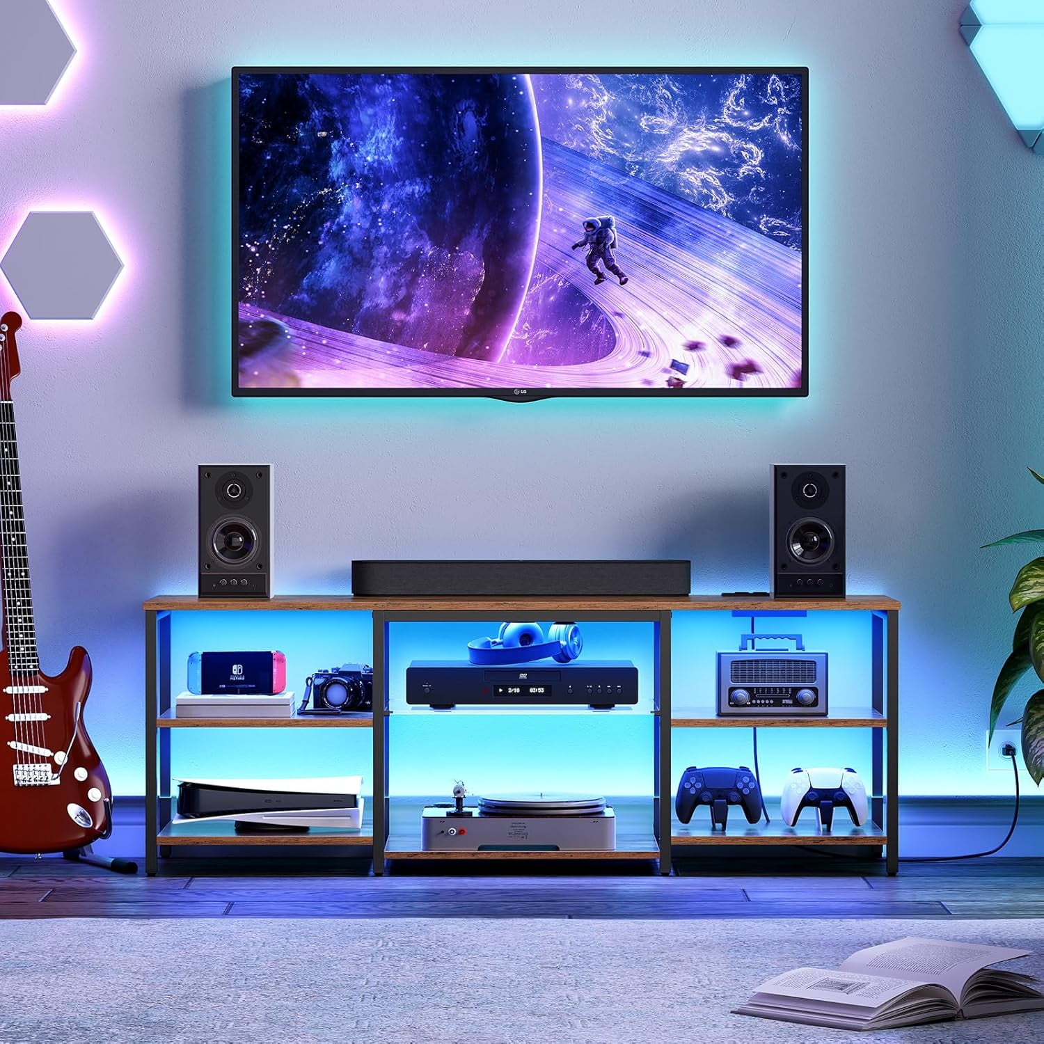 LED TV Stand for 65 Inch TVs with Charging Station, Gaming ...