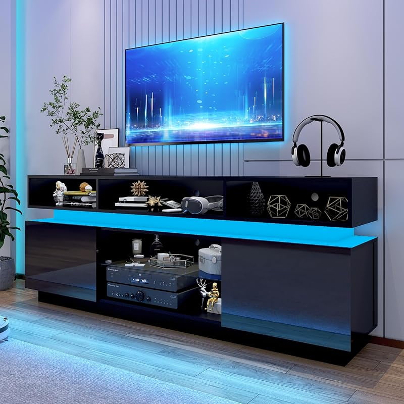 LED TV Stand for 75 Inch TV, Modern Tall Entertainment Center with High ...