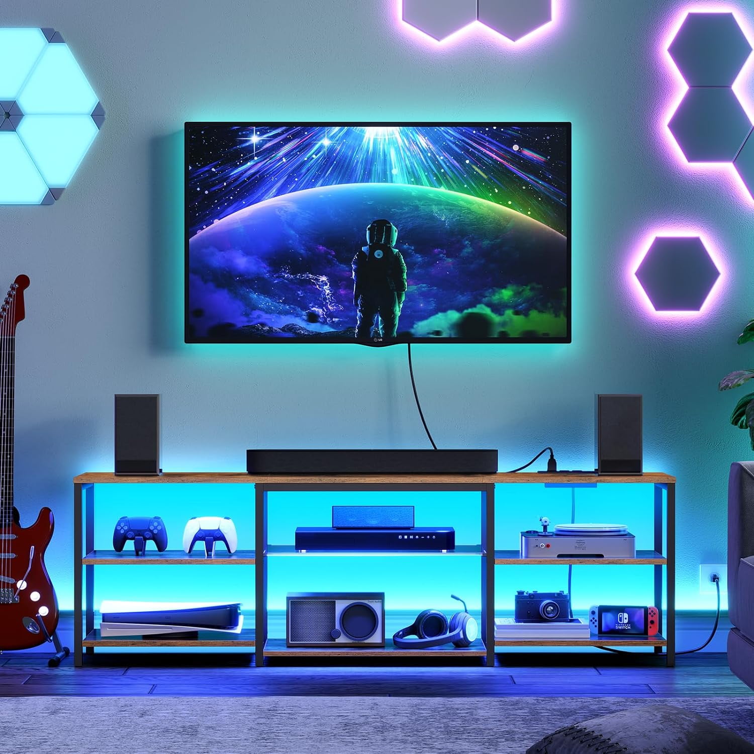 LED TV Stand for 75 Inch TVs with Charging Station, Gaming ...