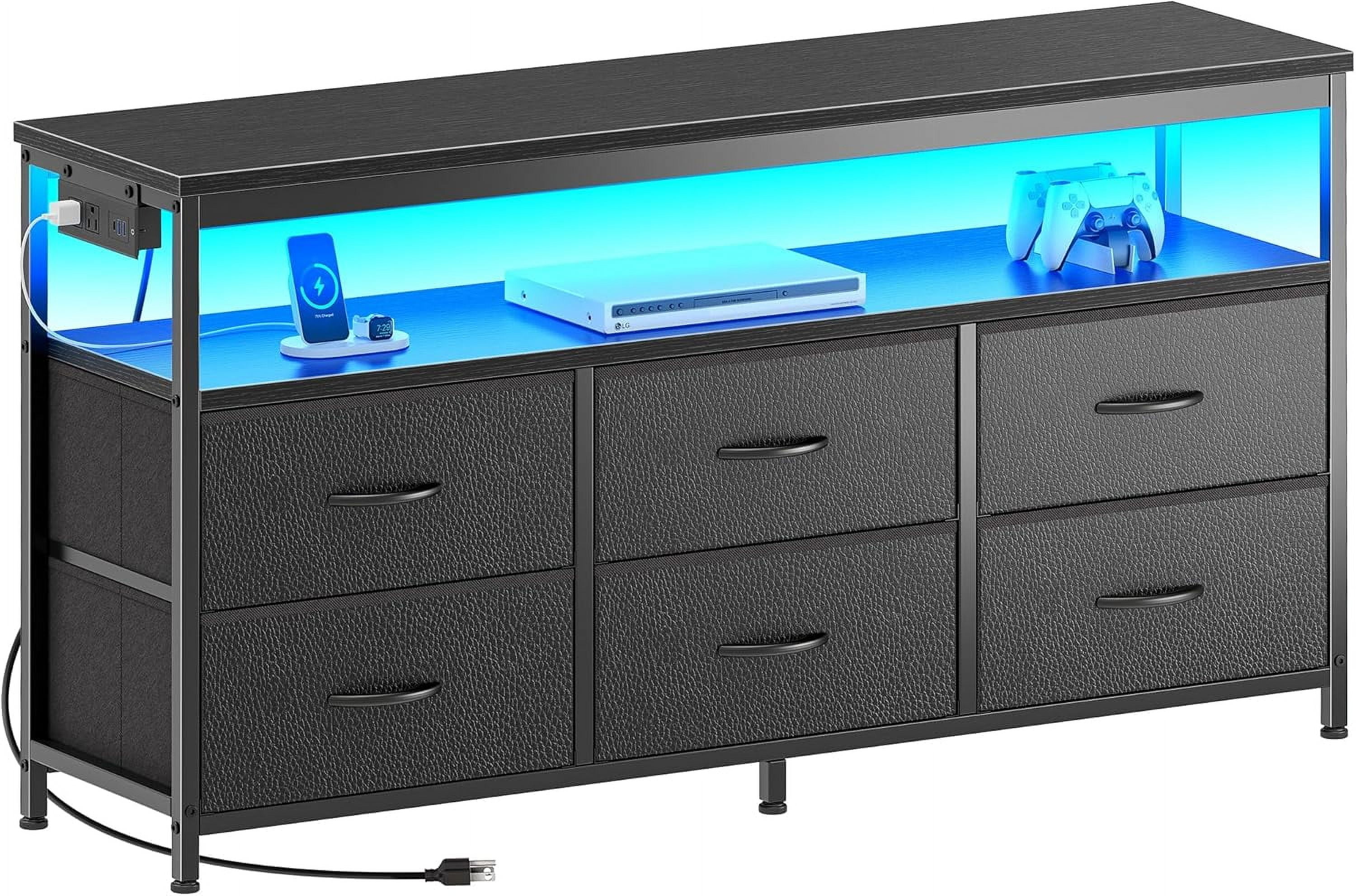 LED TV Stand for Bedroom, 47 Inch Dresser with Power Outlets ...