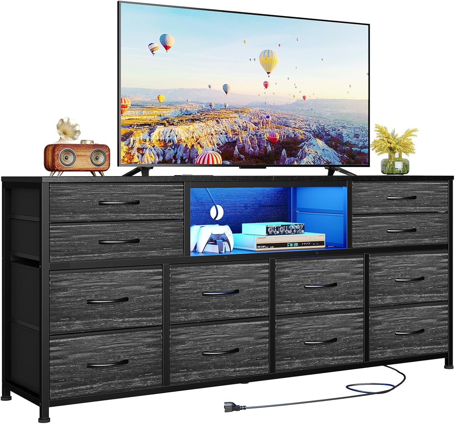 LED TV Stand Dresser for Bedroom with Power Outlets, 55 inch ...