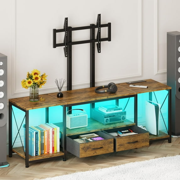 LED TV Stand with Mount and Power Outlet & Fabric Drawers for 32-85 ...
