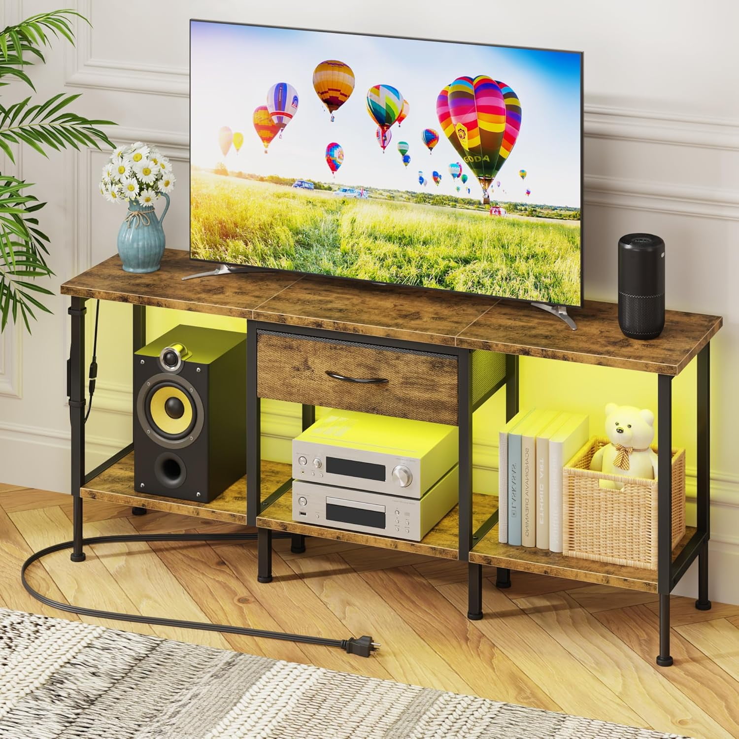 LED TV Stand with Power Outlet and Fabric Drawer for 55 50 45 Inches TV ...