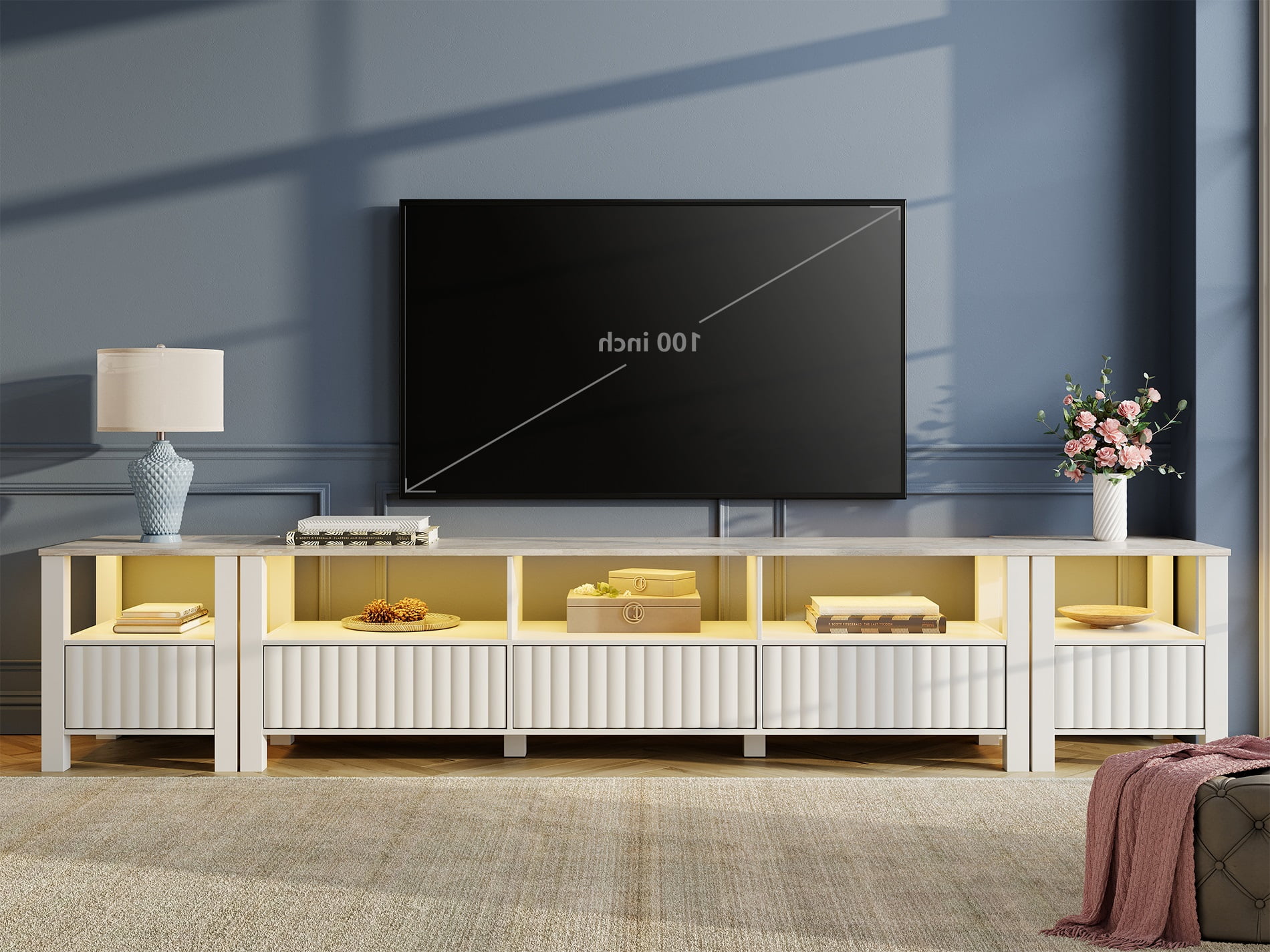 LED TV Stand for TVs up to 100 Inch, Modern Wood Entertainment Center ...