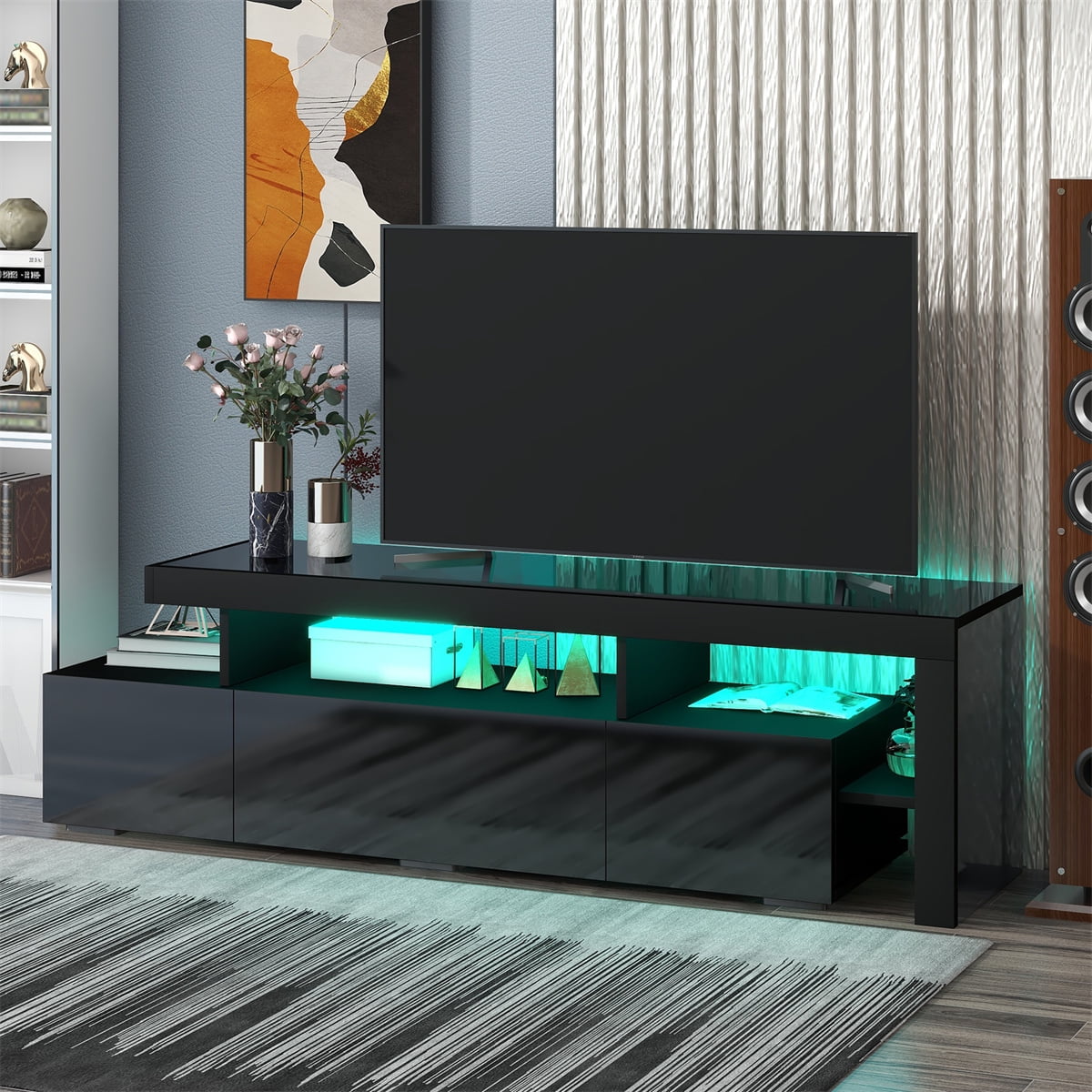LED TV Stand for TVs up to 70",Modern 16-Colored LED Lights TV Cabinet ...