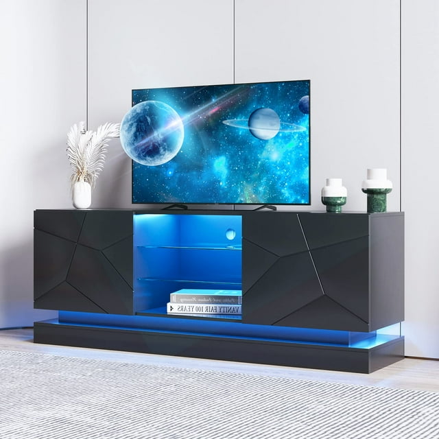 LED TV Stand for TVs up to 70 inch, Modern Entertainment Center with ...