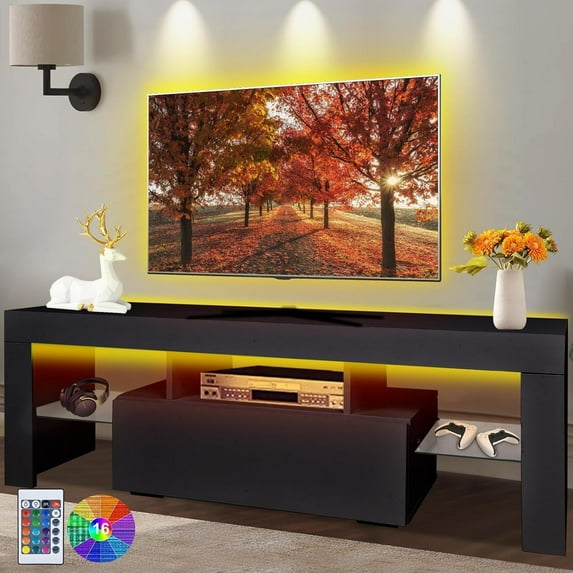 LED TV Stand for Televisions up to 55 Inchs, Black Modern Entertainment ...