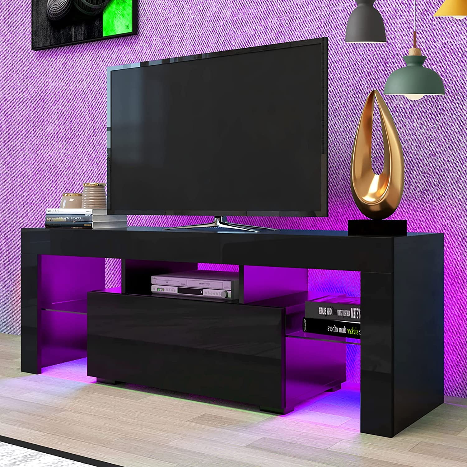 LED TV Stand for 55 Inch TV,Modern TV Stand with Storage Drawer and ...