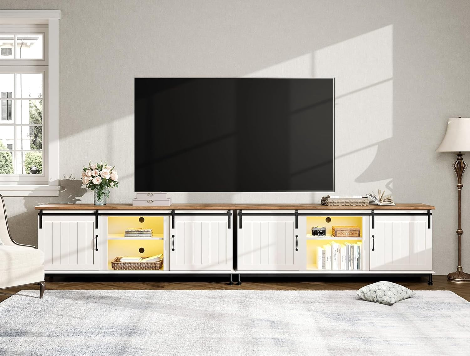 LED TV Stand for TVs up to 110 Inch White Entertainment Center for TV ...