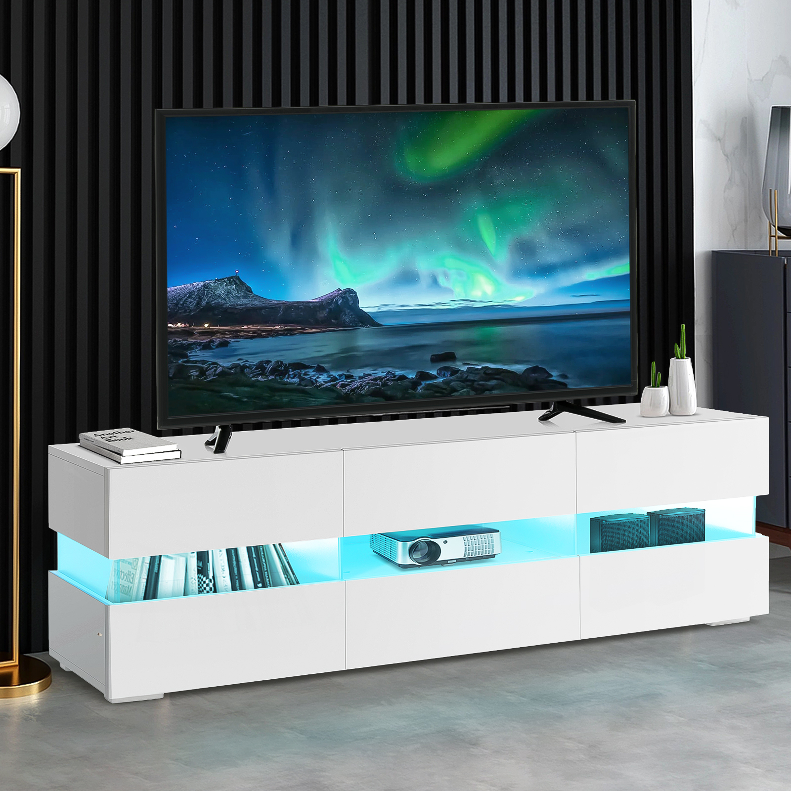 BaytoCare Modern TV Stand Media Console LED Lights, Media TV Console ...