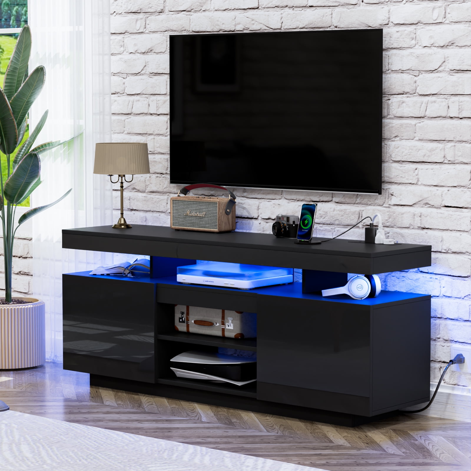 LED TV Stand for TVs up to 65'' TV Modern Entertainment Center Gaming ...