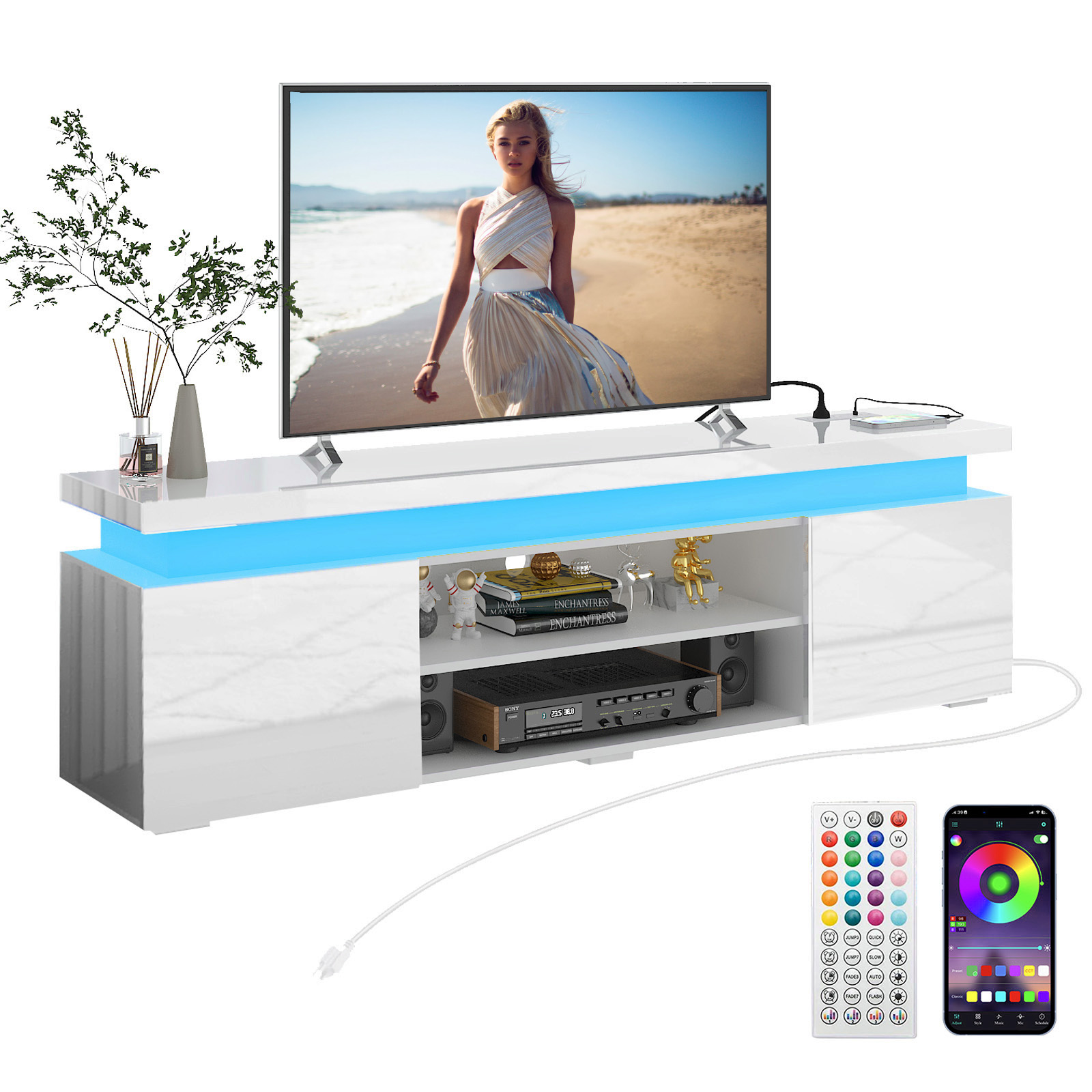 57'' TV Stand for TVs up to 65", Media Console Entertainment Center ...