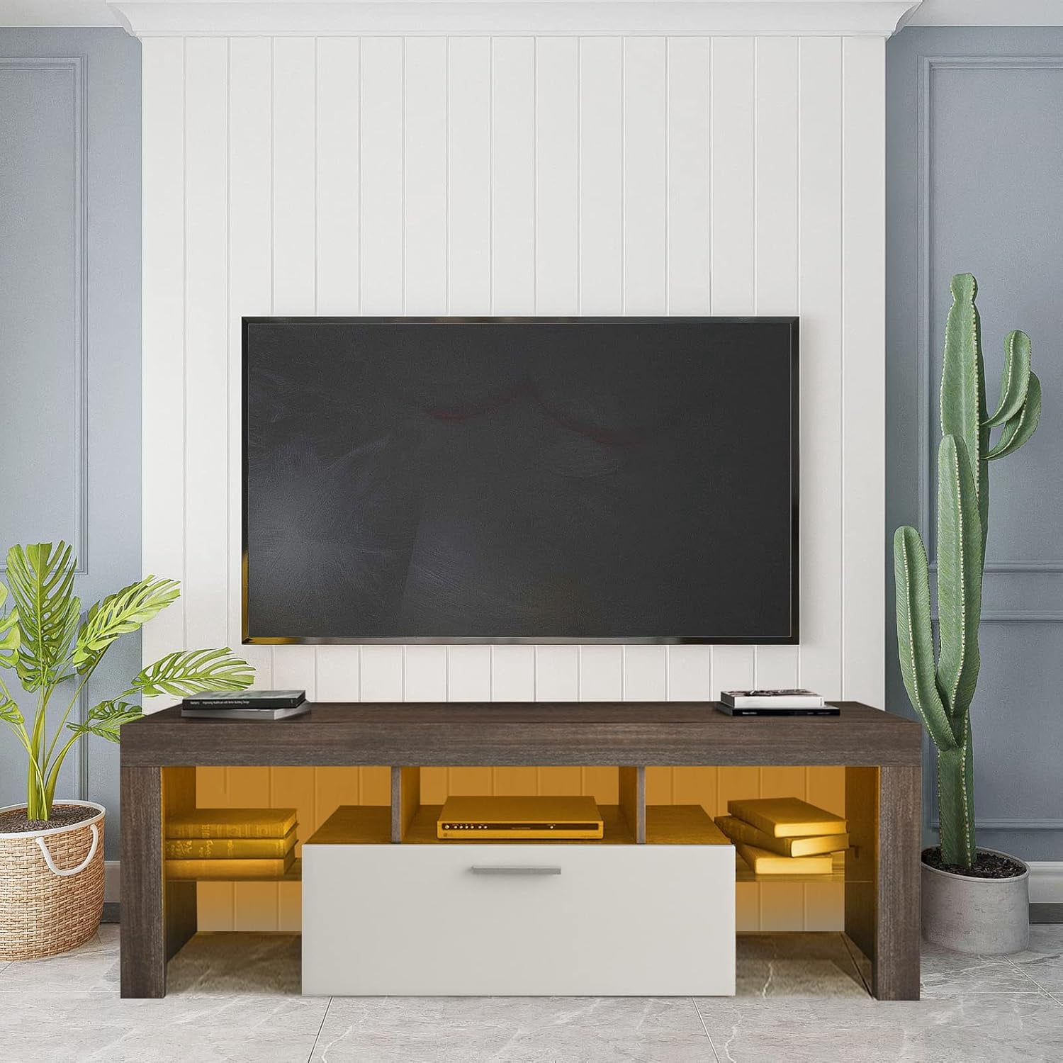 LED TV Stand for Up to 55 Inch TVs Farmhouse Wood Entertainment Center ...