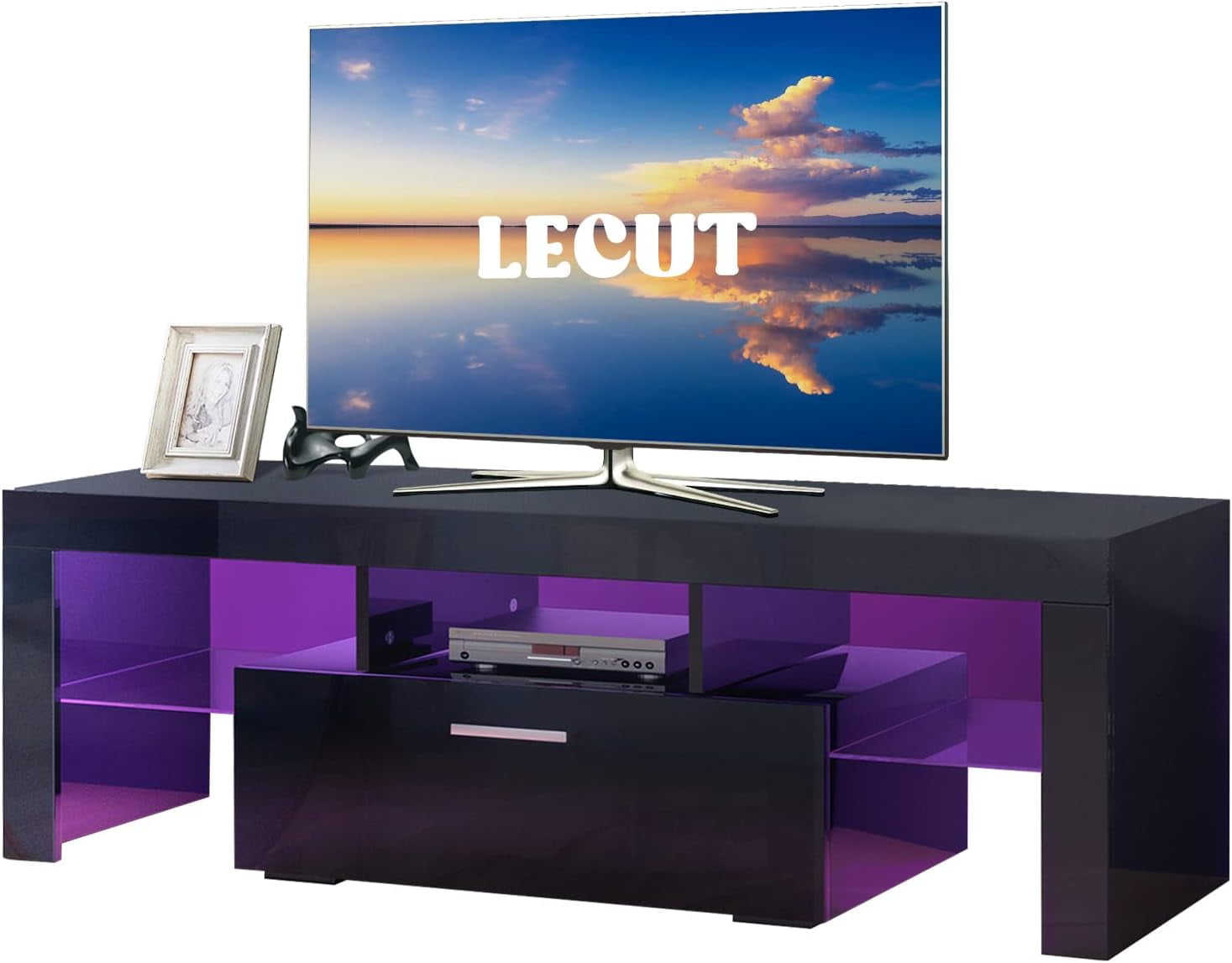 LED TV Stand for Up to 55 Inch TVs Mid Century High Gloss Entertainment ...
