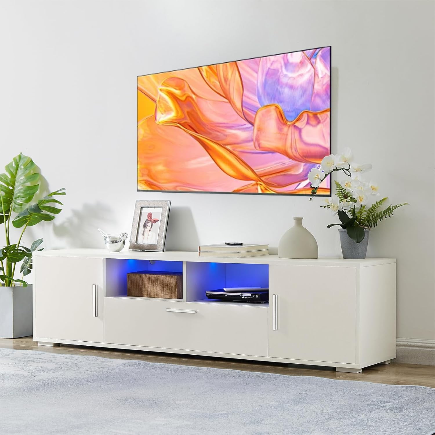 LED TV Stand for up to 70 Inches Entertainment Center with Storage ...