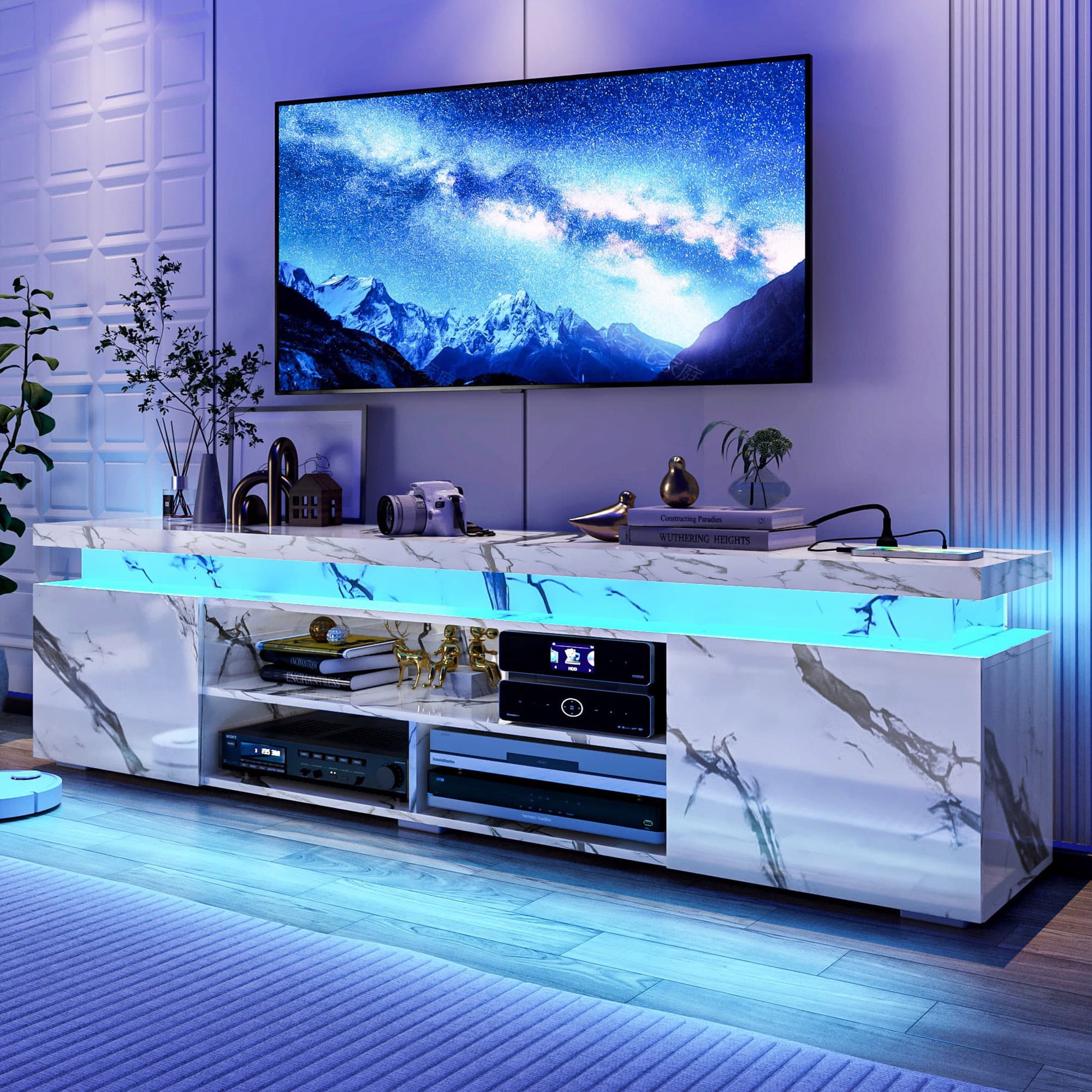 LED TV Stand for up to 85" TVs with Power Outlet, 73" Large ...