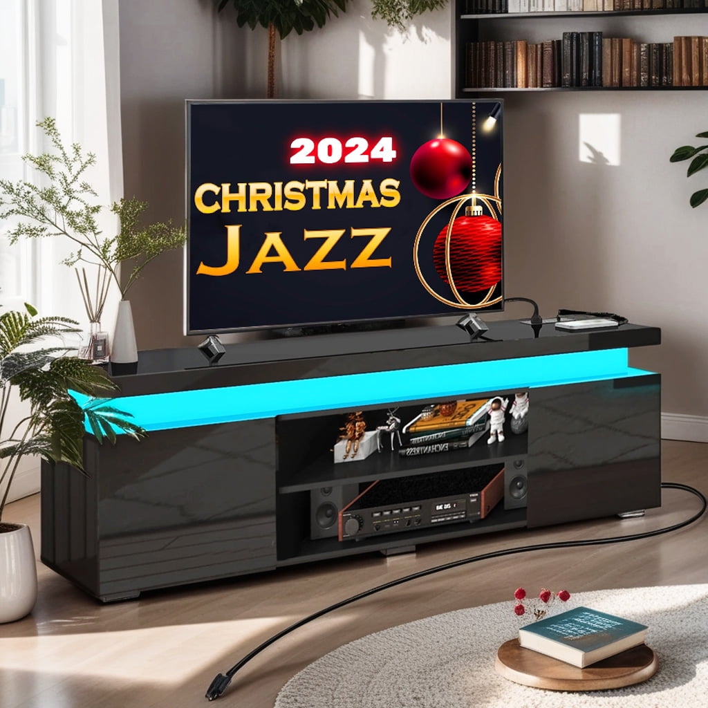 LED TV Stand with Power Outlets for TVs up to 75", High Gloss Media ...