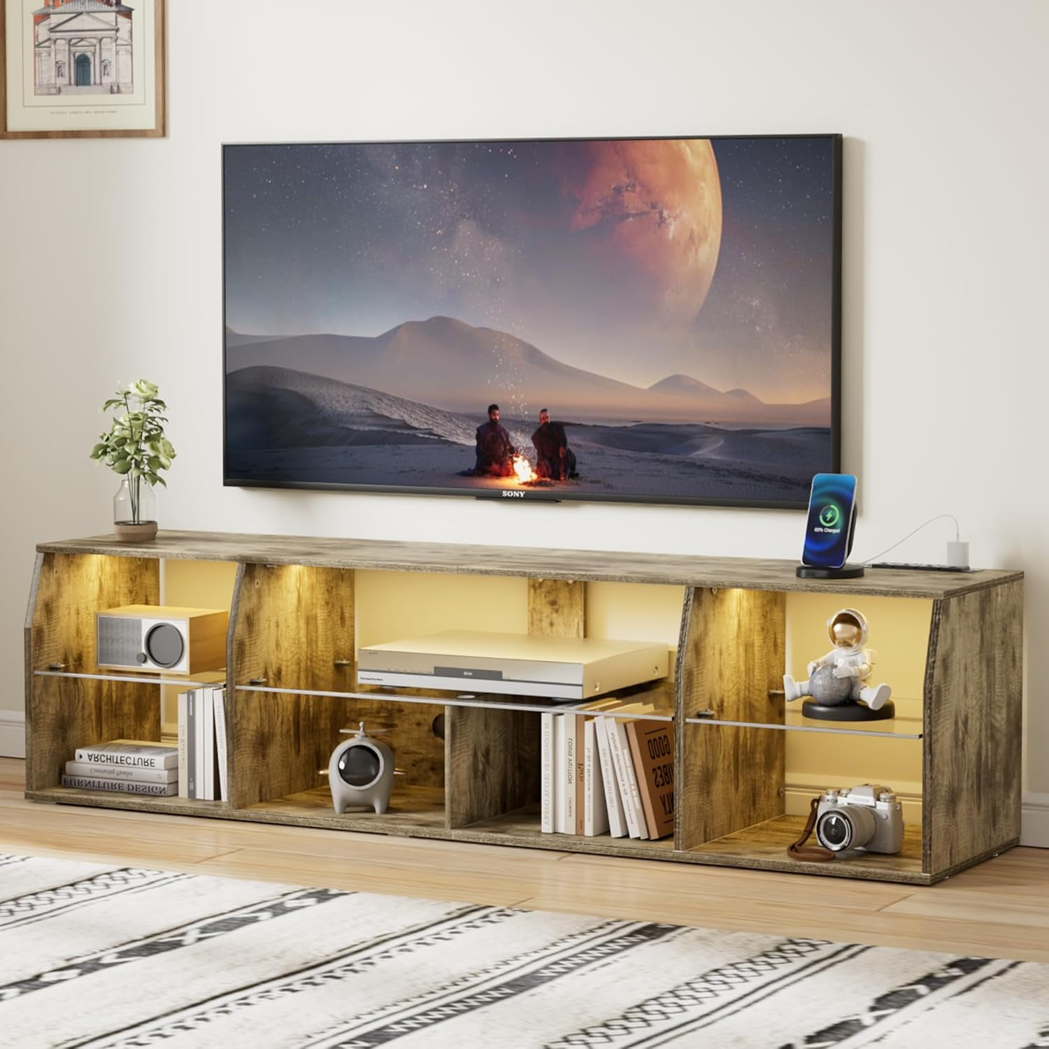 LED TV Stands with Power Outlets, Entertainment Center Featuring Glass ...