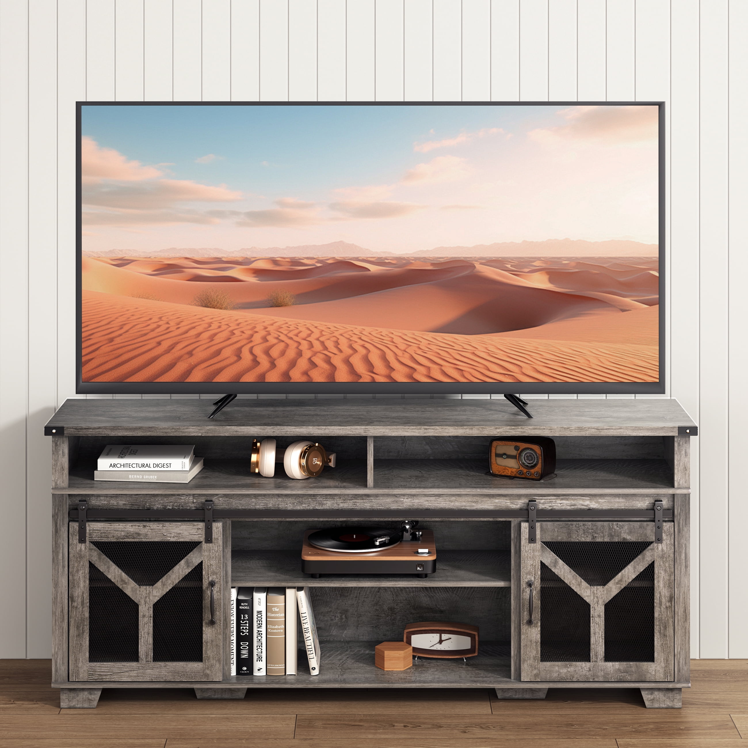 LED TV Stands for 75" TVs, Farmhouse Barn Doors Entertainment Center ...