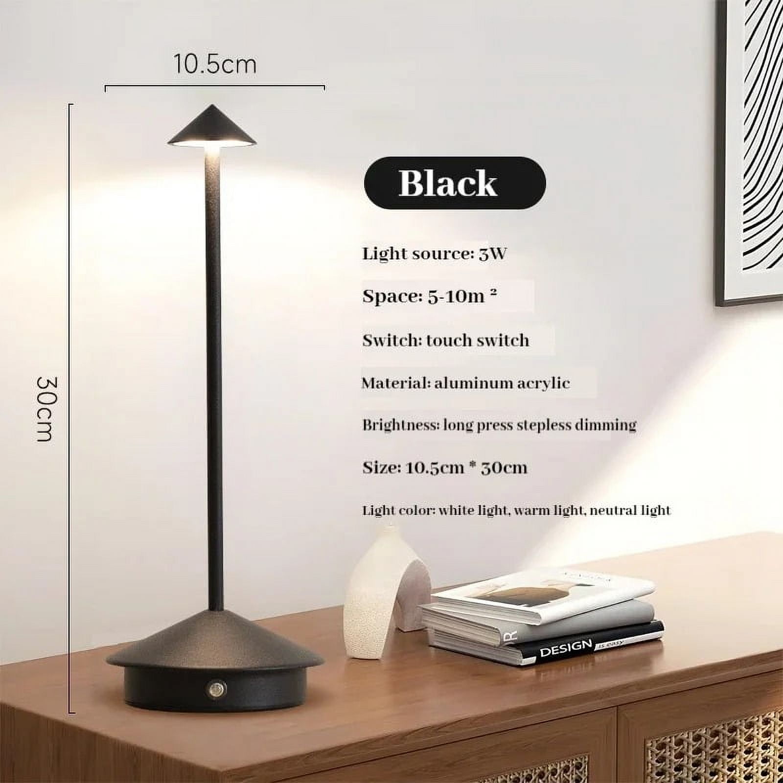 LED Table Lamp Rechargeable Touch Sensor Cordless Desk Lamp 3 Colors ...