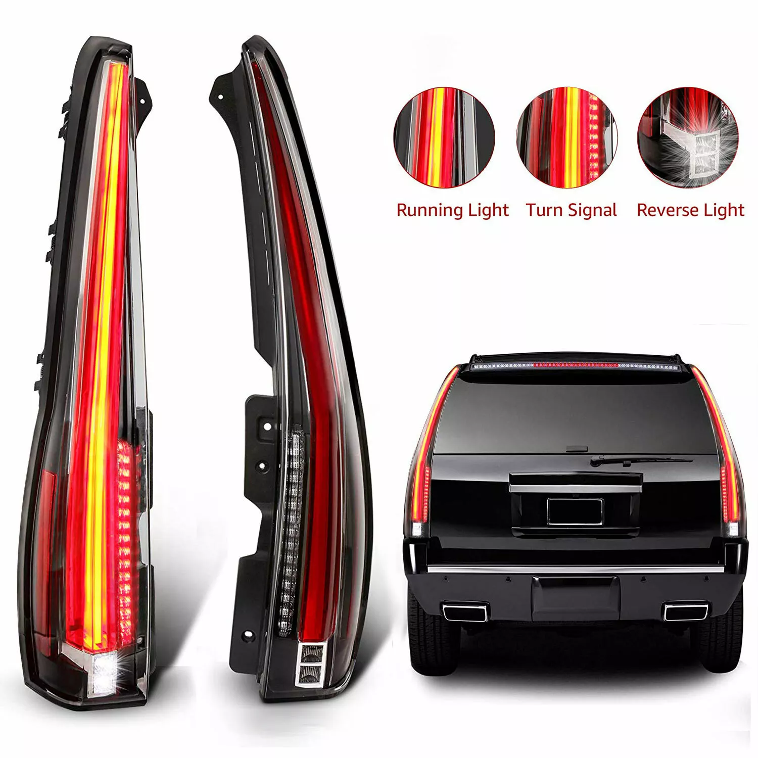 MOSTPLUS Pair LED Tail Lights for Cadillac Escalade 2007-2014 Rear Lamp ...