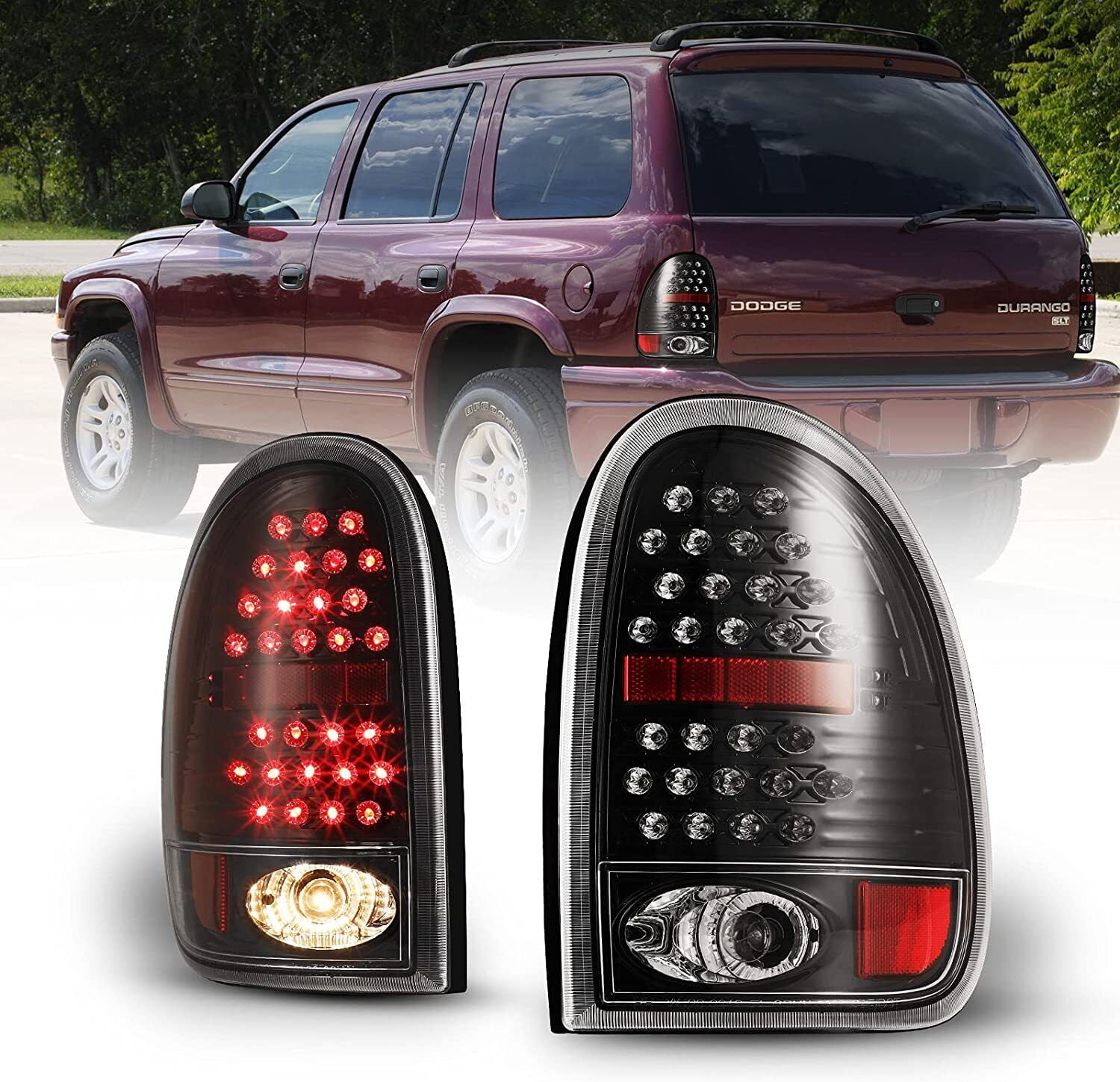 LED Tail Lights for 98-03 Dodge Durango 96-00 Caravan Black Clear Lens ...