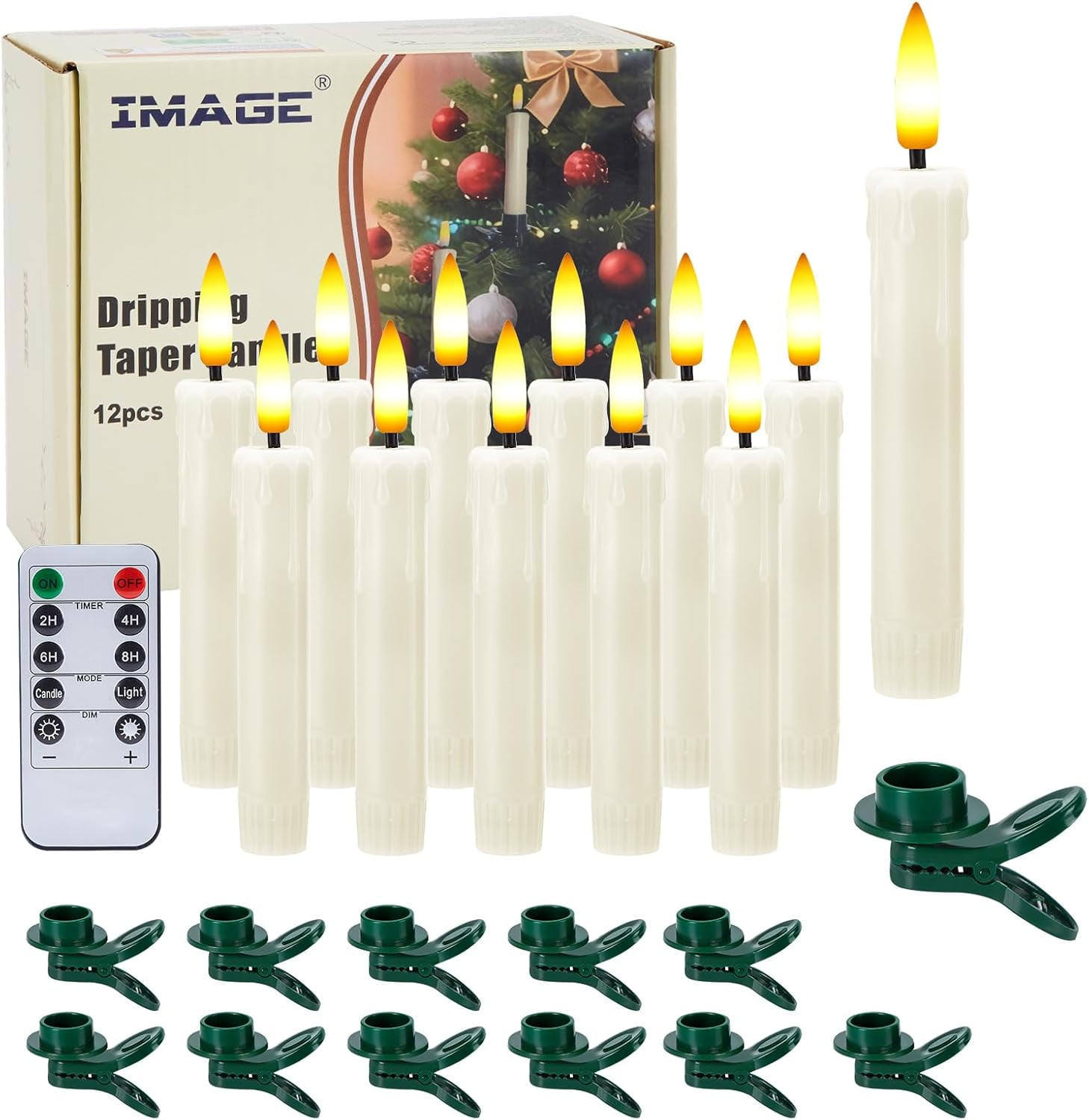LED Taper Candle Light Set 12 Pack 5.3-In Dripping Flameless 3D Wick ...