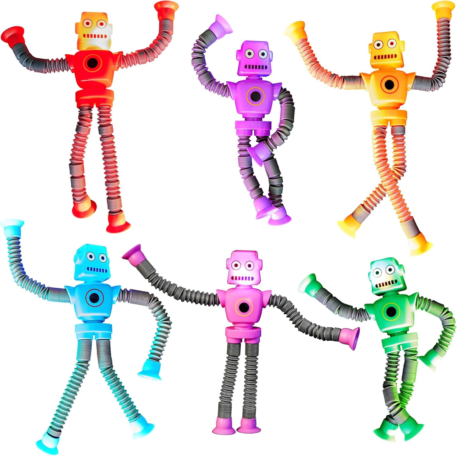LED Telescopic Suction Cup Robot Toys 6-Pack Shape Changing Educational ...