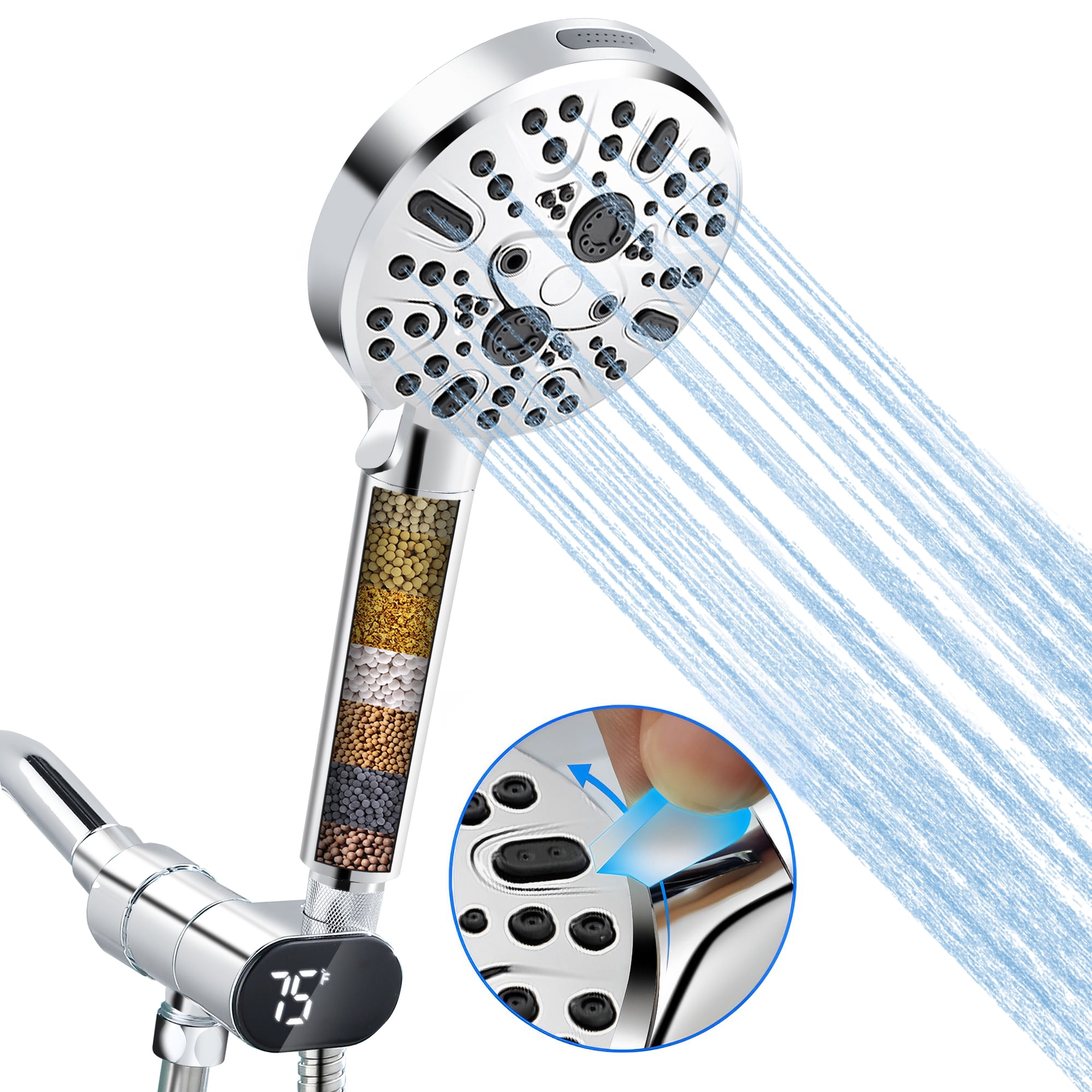 LED Temperature Display Shower holder with Hand held Shower Head ...