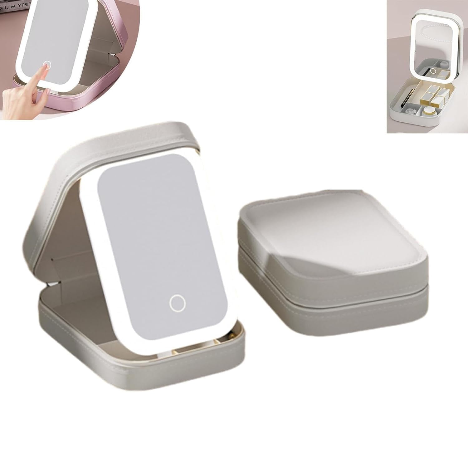 LED Three-Color Adjustable Makeup Mirror, Integrated Makeup Storage Box ...