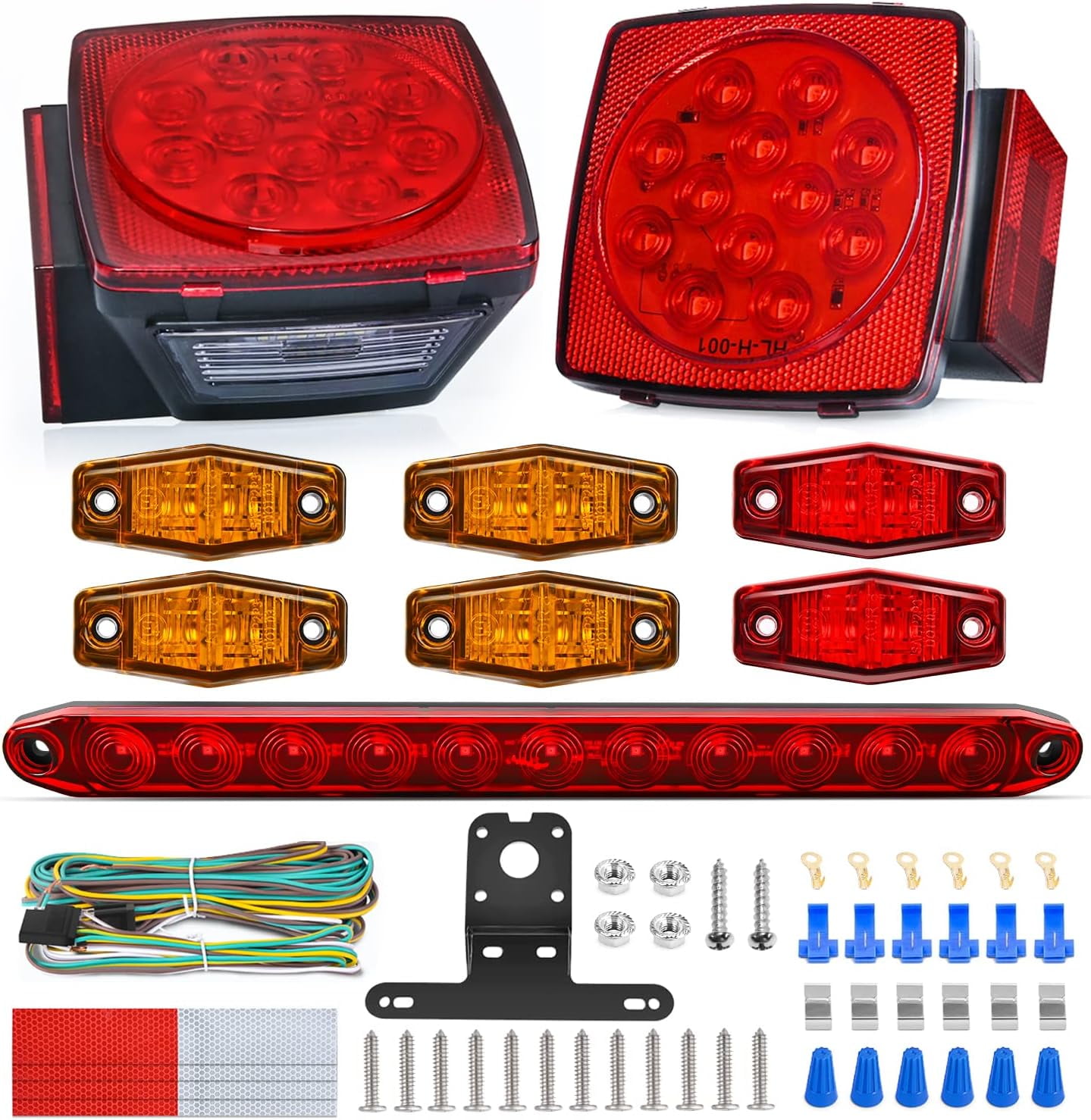 LED Trailer Light Kit Square Stop Turn Tail Red Amber Side Marker ...