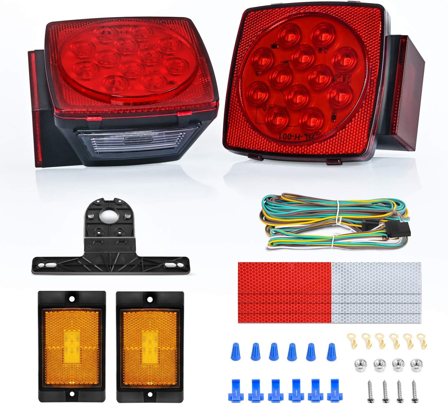 LED Trailer Light Kit Square Stop Turn Tail Red Amber Side Marker ...