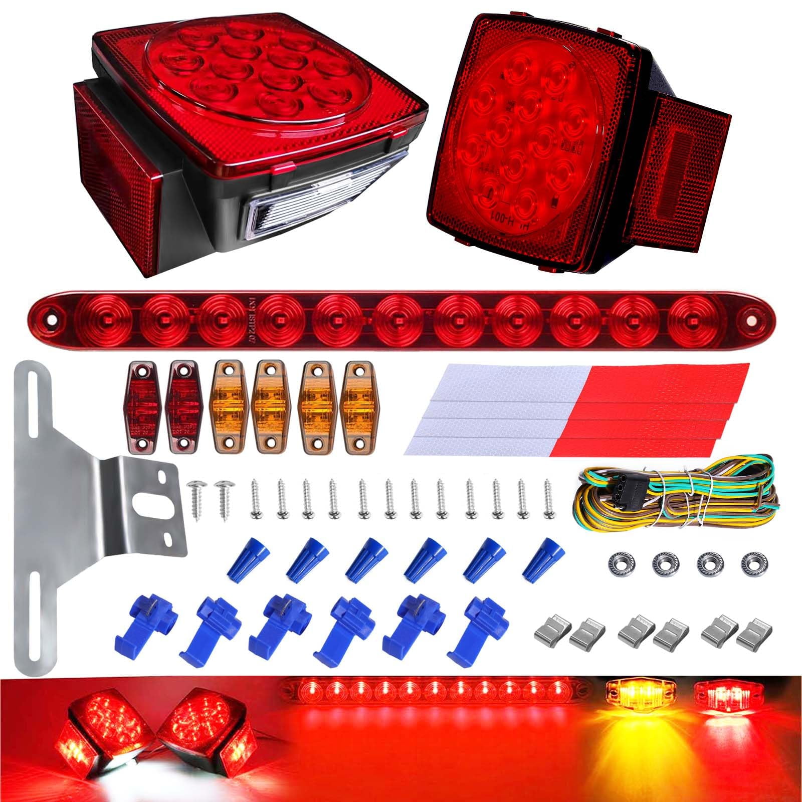 LED Trailer Trail Light Kit, 12V Stop H2FSDTurn Reverse Tail License ...