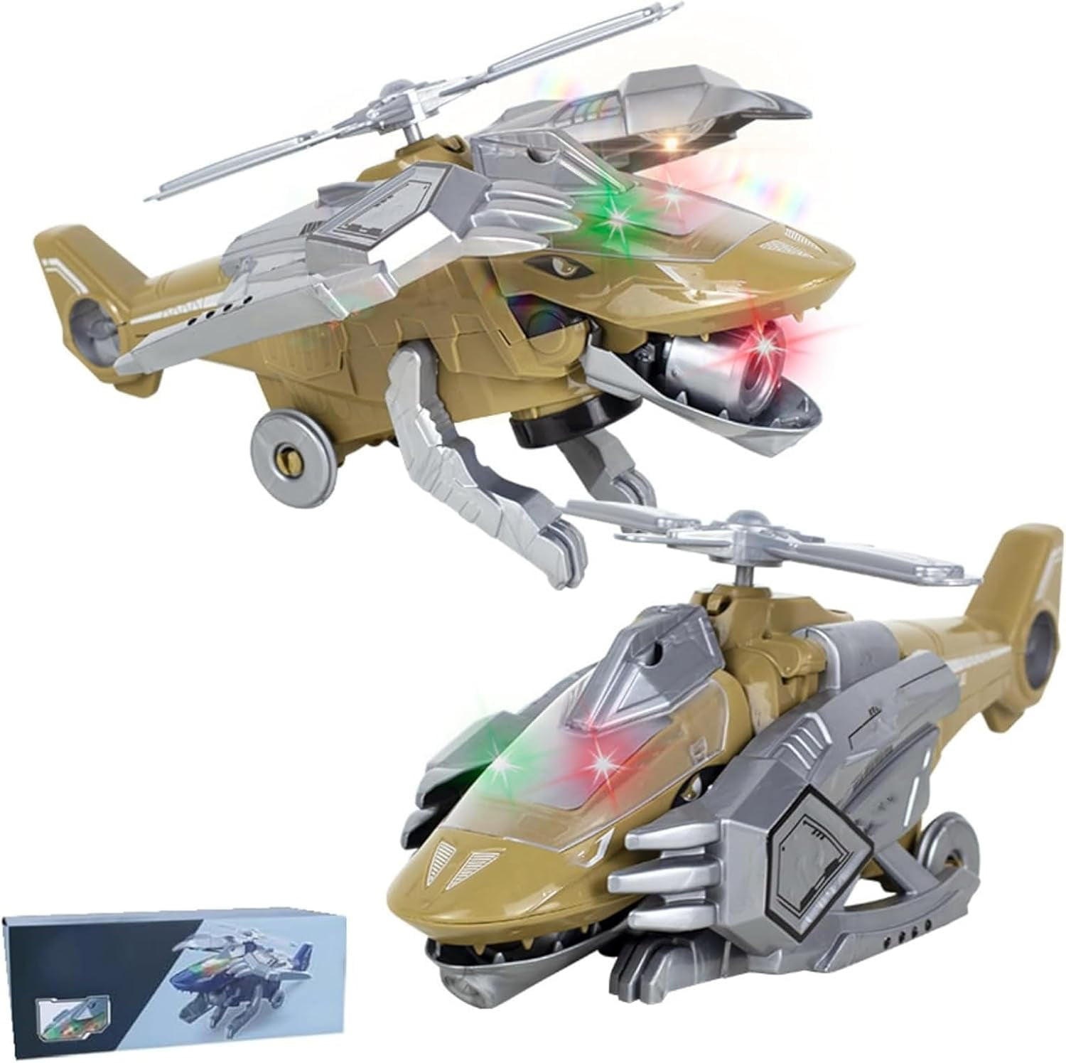 LED Transforming Dinosaur Helicopter Toy,Automatic Transform Dino Cars ...