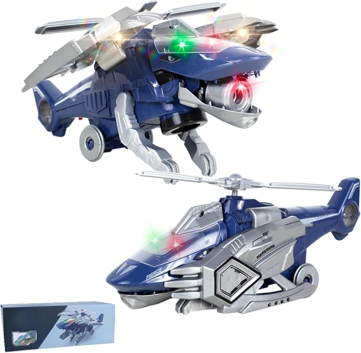 LED Transforming Dinosaur Helicopter Toy,Automatic Transform Dino Cars ...