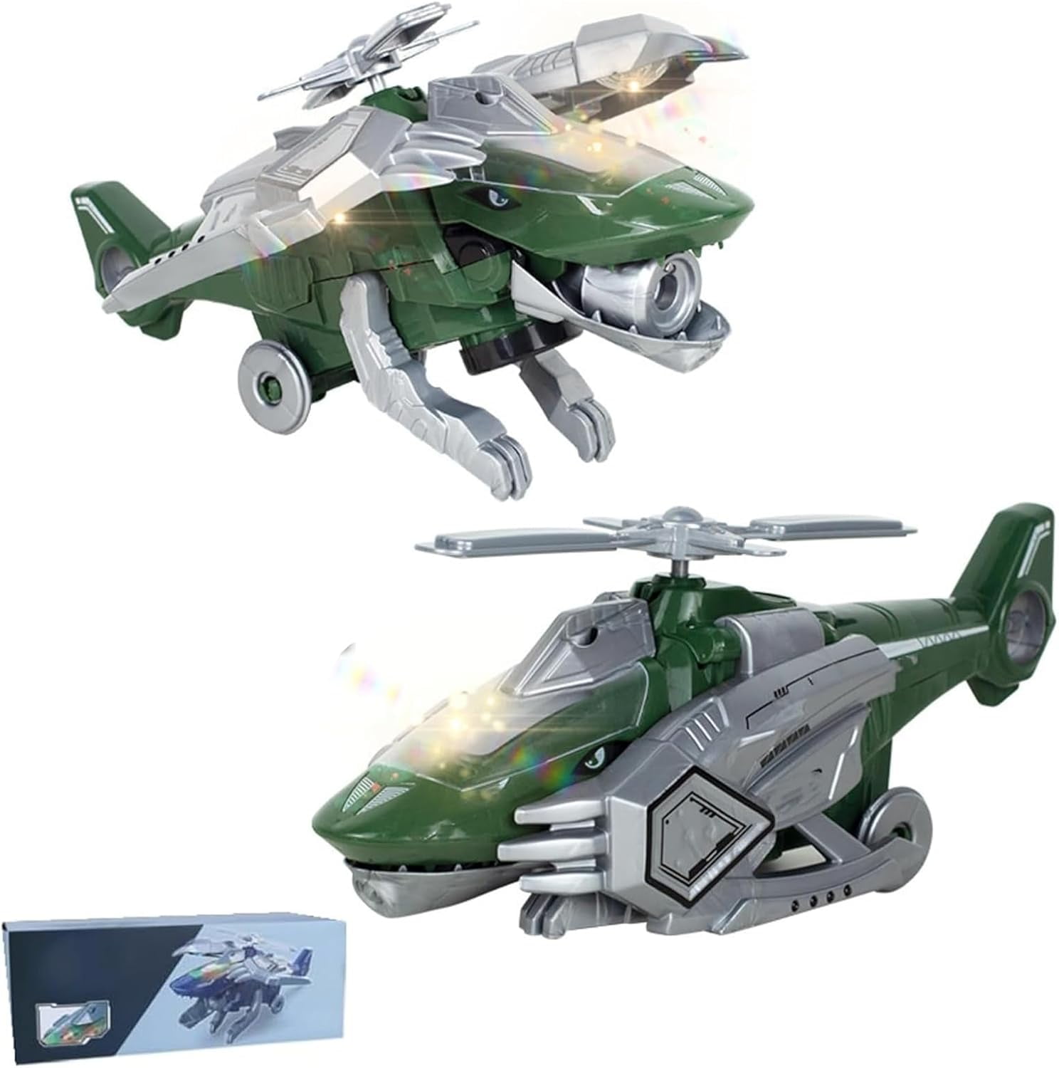 LED Transforming Dinosaur Helicopter Toy,Automatic Transform Dino Cars ...