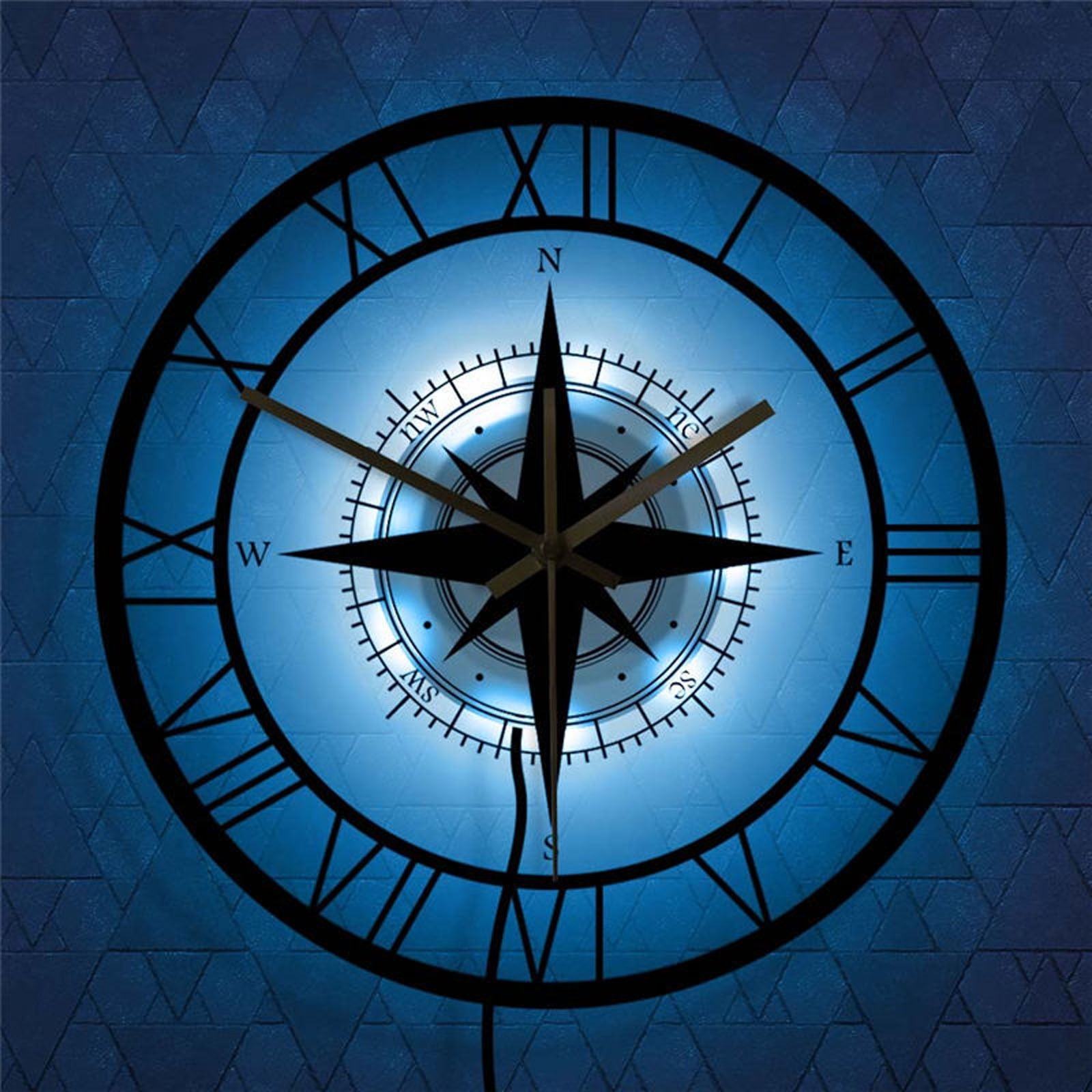 LED Transparent Wall Clock Nautical Wind Rose Compass Direction Chart ...