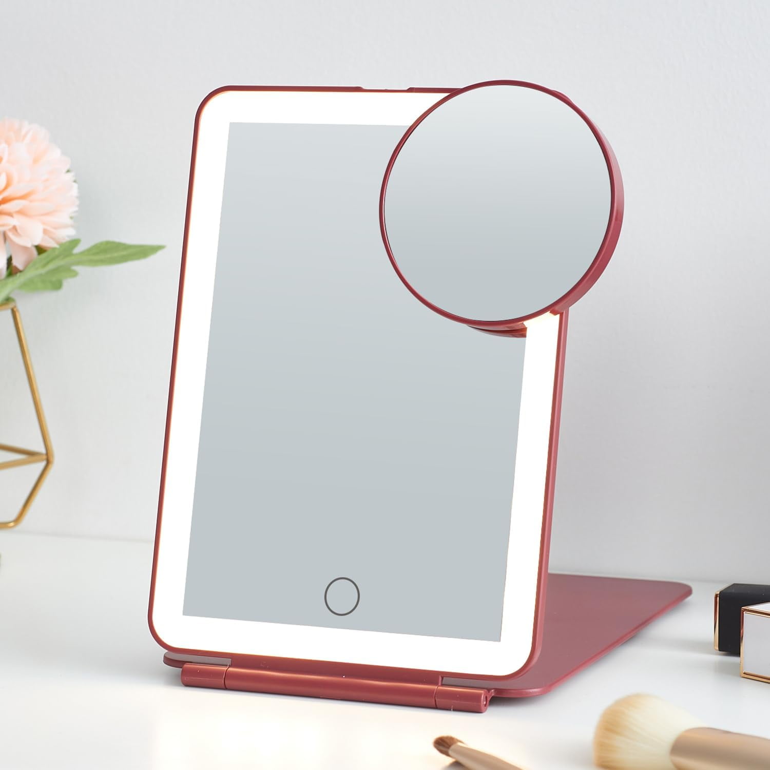 LED Travel Makeup Mirror, Rechargeable Vanity Mirror with Lights ...