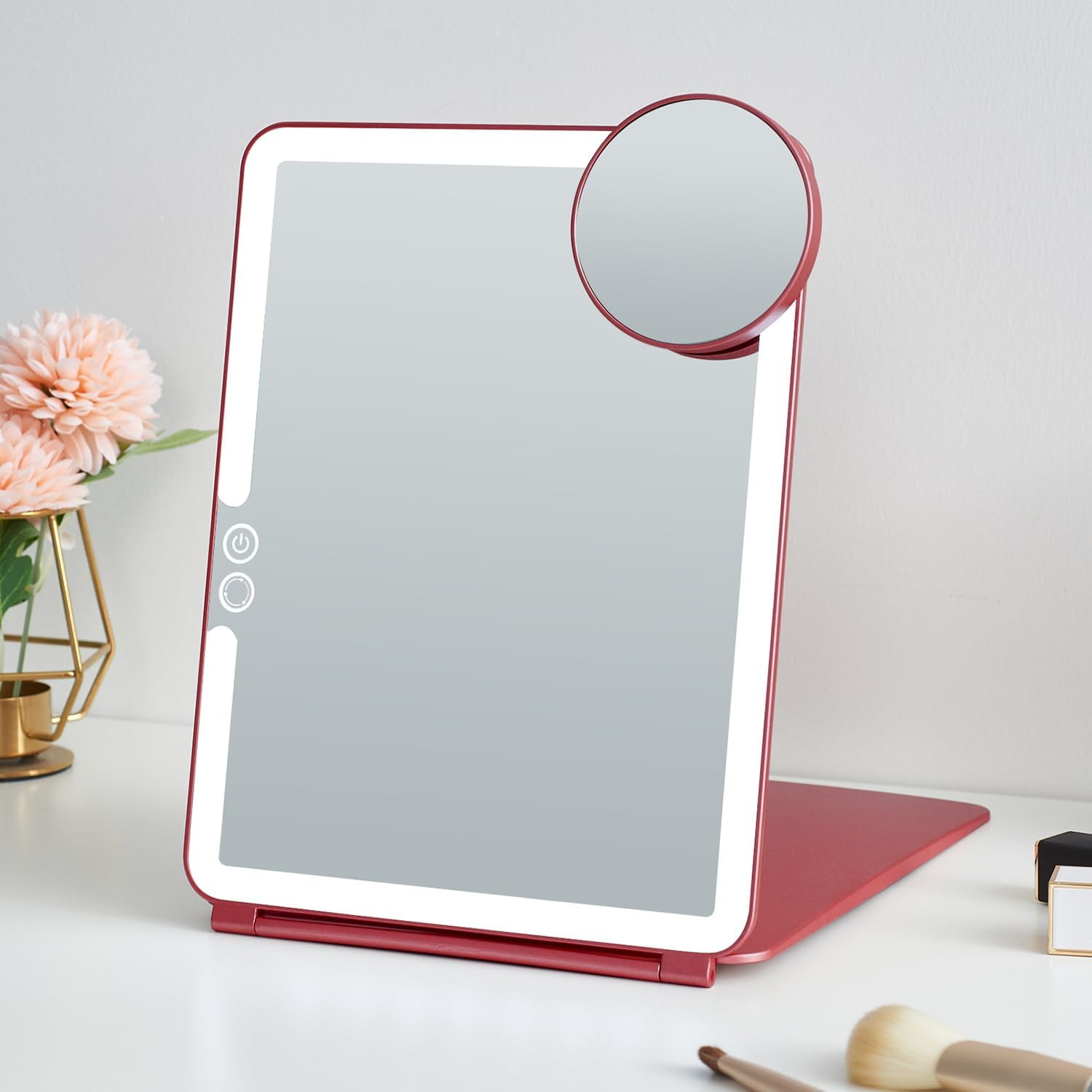 LED Travel Makeup Mirror, Rechargeable Vanity Mirror with Lights ...