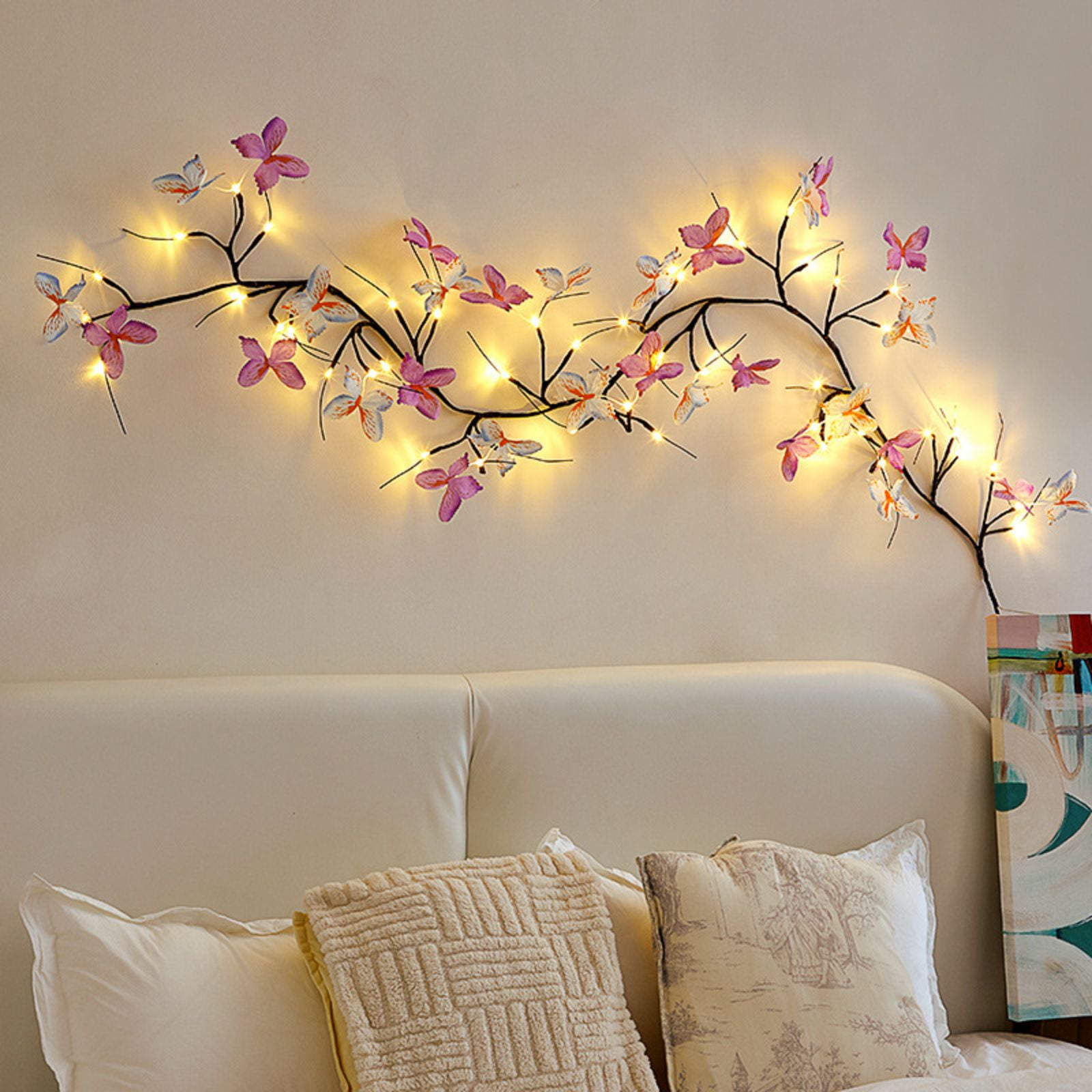 LED Tree Branch Lights for Wall Purple Butterflies Lights Vine Lights ...