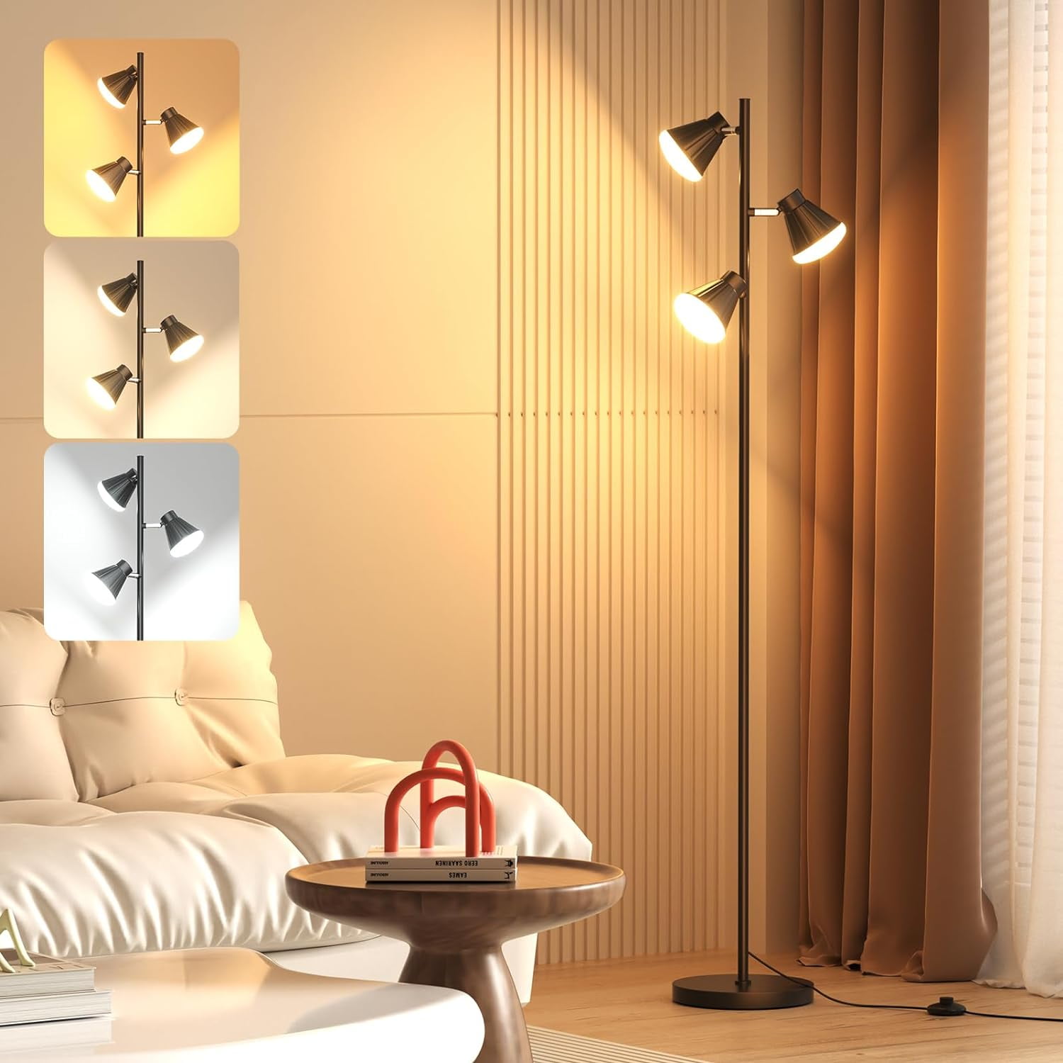 LED Tree Floor Lamp, 36W Industrial Dimmable Standing Lamp with Remote ...