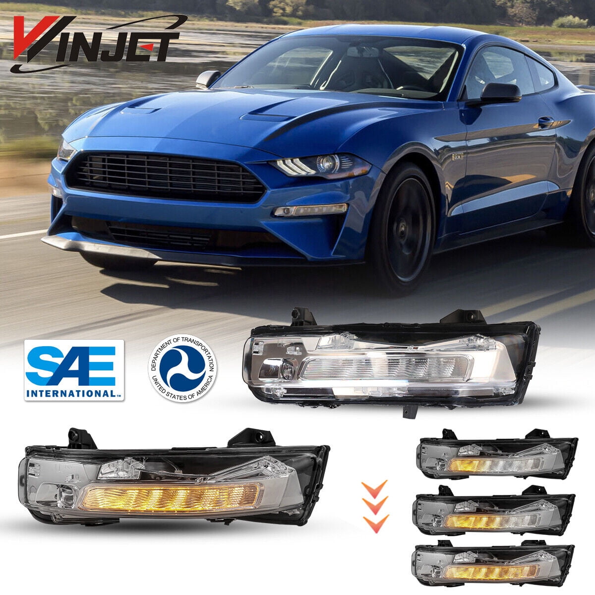 LED Turn Signal Lights For 2018-2022 Ford Mustang Dynamic Sequential ...